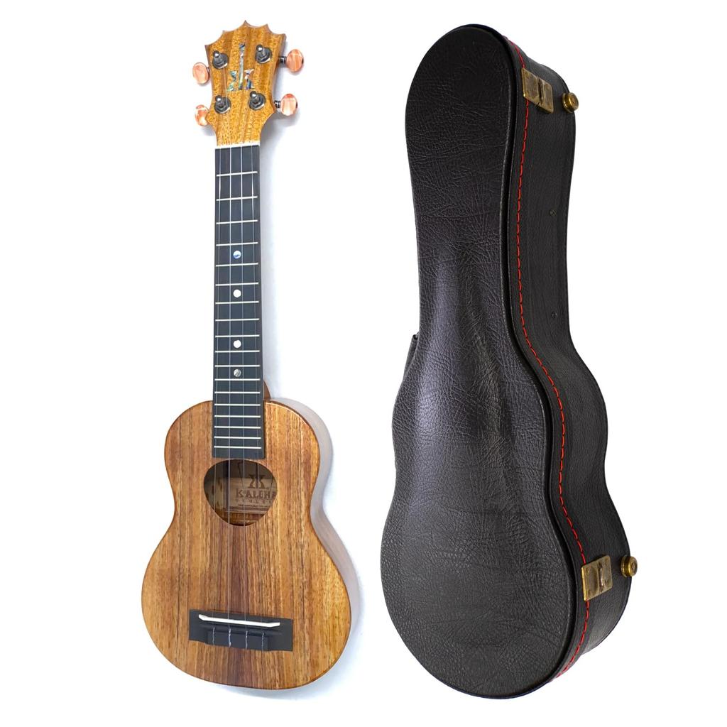 Soprano long neck ukulele with genuine hard case koa wood made in ...
