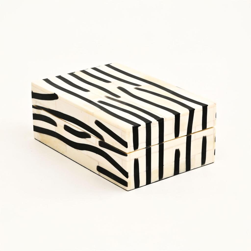 Zebra Pattern Bone Inlay Box Set of 3 – Handcrafted Decorative Storage ...