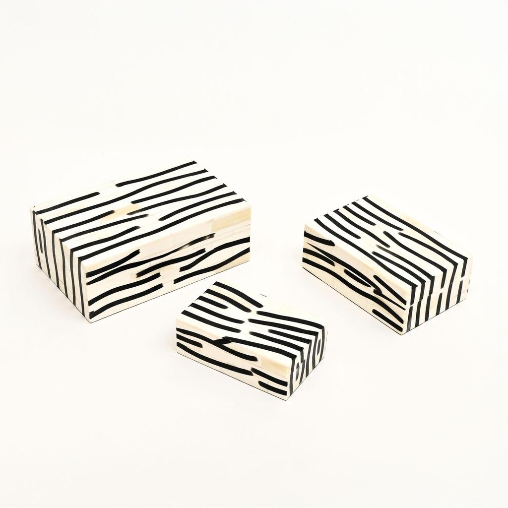 Zebra Pattern Bone Inlay Box Set of 3 – Handcrafted Decorative Storage ...