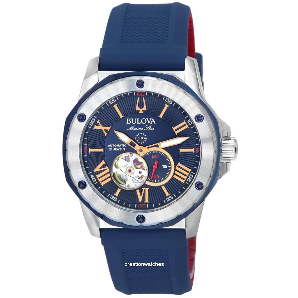 BULOVA Мужские часы Marine Star Open Heart с синим циферблатом ...