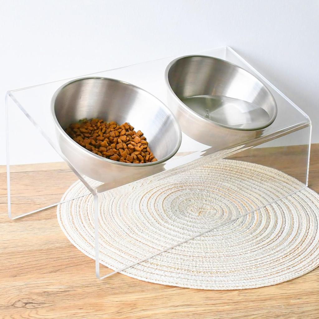 Athvcht Dog Tableware Pet Feeding Table Cat Food Bowl Stainless Acrylic ...
