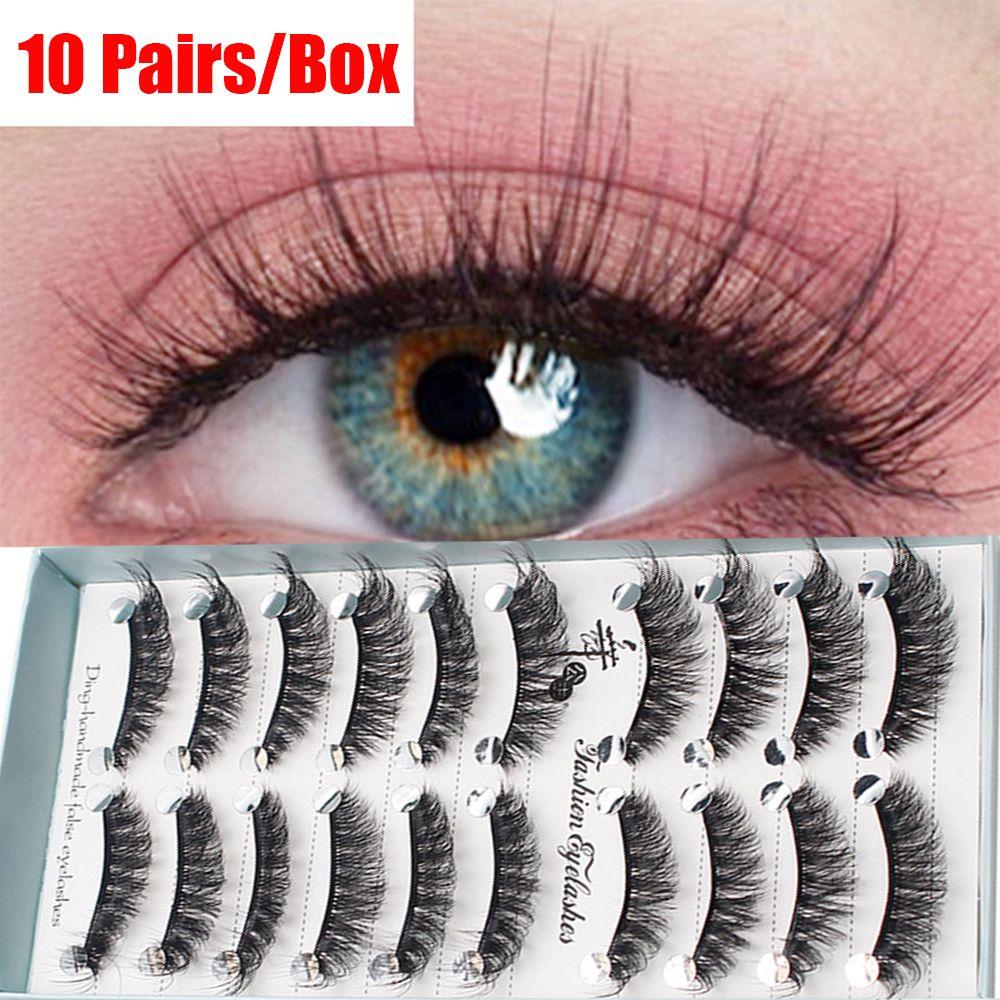 10 Pairs Women Beauty Cross Short Reusable False Lashes Natural 6D Faux ...